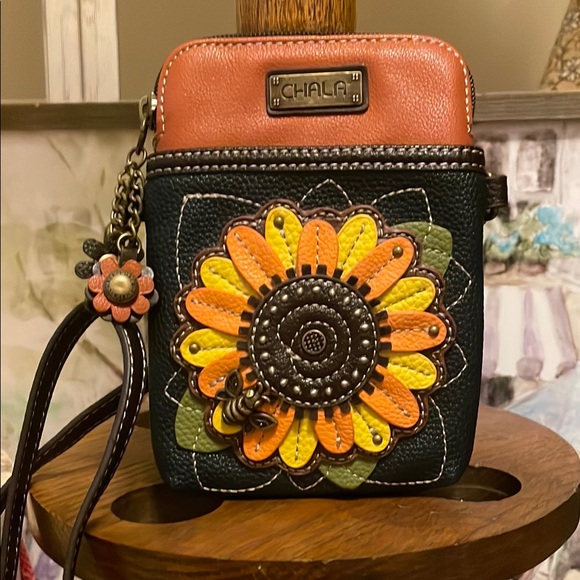 Chala | Bags | Chala Black And Orange Sunflower Crossbody Bag | Poshmark